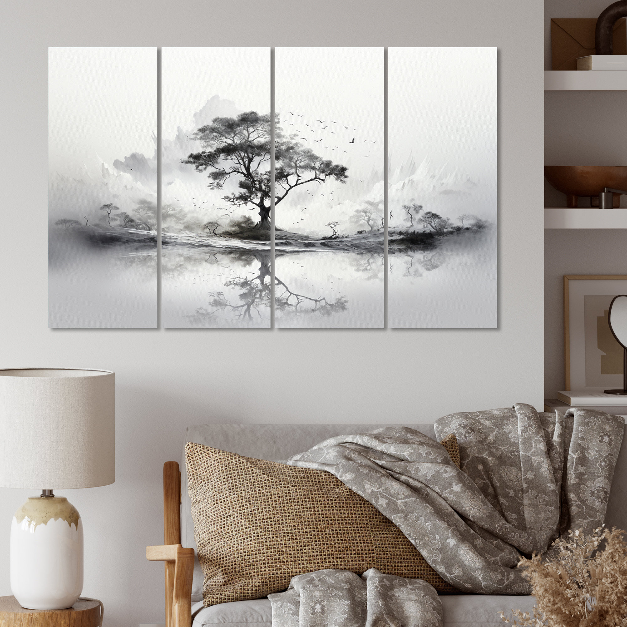 Winston Porter Grey White Minimalism Tree Ink Harmony III Gray White Minimalism Tree Ink Harmony ...